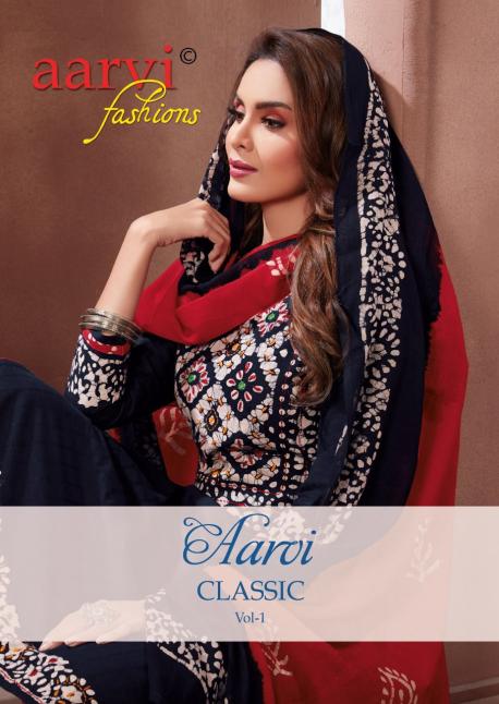 Aarvi Classic Vol 1 Cotton Wax Batik Embroidery Designer Dress Material ...