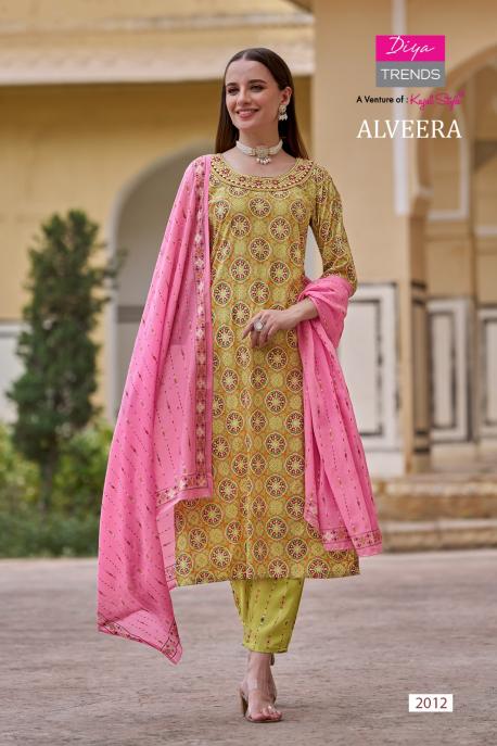 Alveera By Diya Trends Rayon Kurti With Bottom Dupatta Collection ...