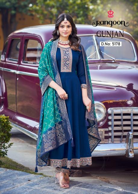 Rangoon Gunjan Silk Embroidery Kurti Bottom With Dupatta: Textilecatalog