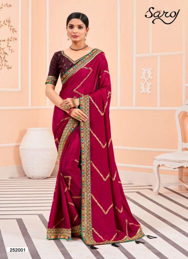 Saroj Cherry Silk Embroidery Designer Saree Collection: Textilecatalog