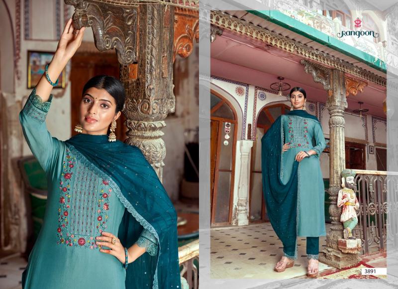 Rangoon Hi Five Silk Work Designer Readymade Suit: Textilecatalog