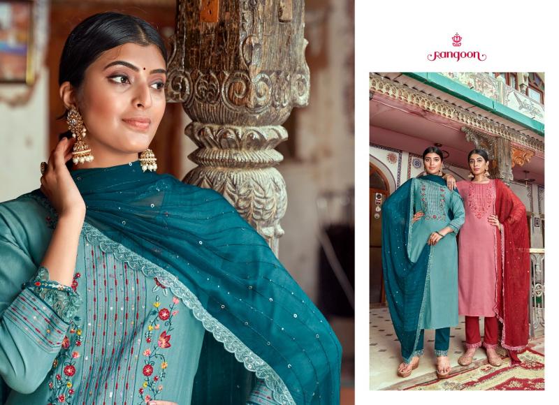 Rangoon Hi Five Silk Work Designer Readymade Suit: Textilecatalog