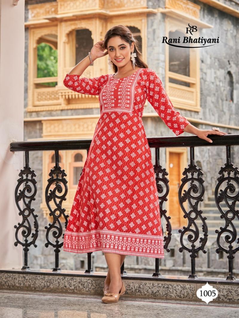 Rani Bhatiyani Lilly 1 Rayon Anarkali Kurti Collection: Textilecatalog