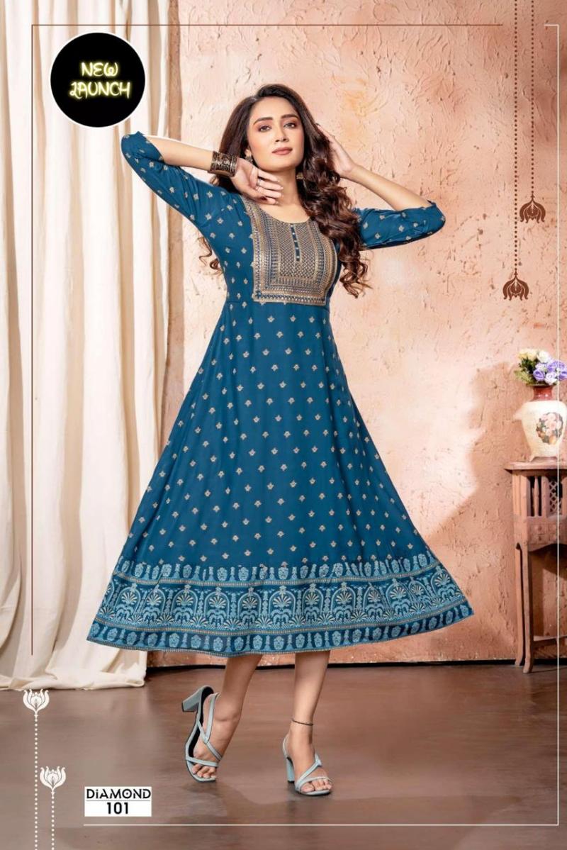 Golden Diamond Rayon Exclusive Fancy Designer long Kurti Collection ...