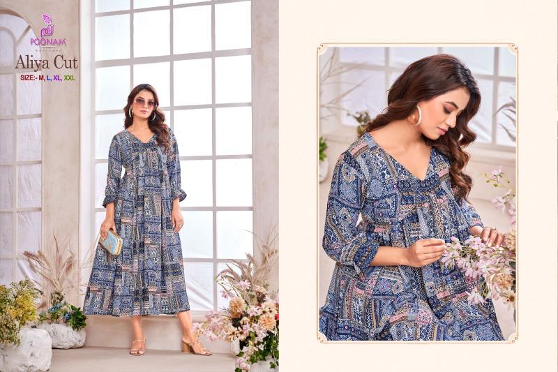 Poonam Aliya Cut Designer Printed Long Kurti Collection: Textilecatalog