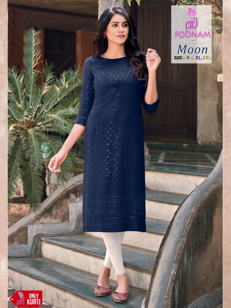 Poonam Moon 601 beautiful Chikankari Kurti Collection: Textilecatalog